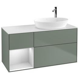 Villeroy & Boch Villeroy und Boch Finion Waschtischunterschrank F921MTGM 120cm, Abdeckplatte white matt, Regale White matt lacquer, Olive Matt Lacquer