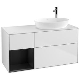 Villeroy & Boch Villeroy und Boch Finion Waschtischunterschrank F921PDMT 120cm, Abdeckplatte white matt, Regale Black matt lacquer, White matt lacquer