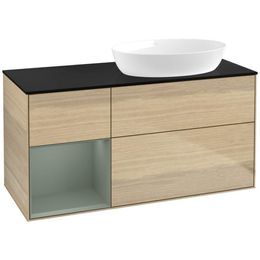 Villeroy & Boch Villeroy und Boch Finion Waschtischunterschrank FA42GMPC 120cm, Abdeckplatte black matt, Regale Olive matt lacquer, Oak Veneer