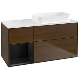 Villeroy & Boch Villeroy und Boch Finion Waschtischunterschrank G681PDGN 120x60,3x50,1cm, Regal links Black matt lacquer, Walnut veneer