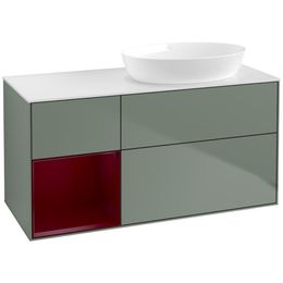 Villeroy & Boch Villeroy und Boch Finion Waschtischunterschrank FA41HBGM 120cm, Abdeckplatte white matt, Regale Peony matt lacquer, Olive Matt Lacquer