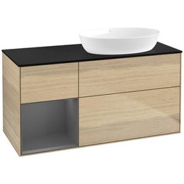 Villeroy & Boch Villeroy und Boch Finion Waschtischunterschrank FA42GKPC 120cm, Abdeckplatte black matt, Regale Anthracite matt lacquer, Oak Veneer