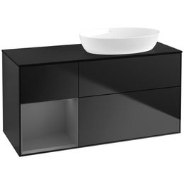 Villeroy & Boch Villeroy und Boch Finion Waschtischunterschrank FA42GKPD 120cm, Abdeckplatte black matt, Regale Anthracite matt lacquer, Black matt lacquer