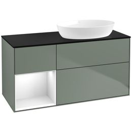 Villeroy & Boch Villeroy und Boch Finion Waschtischunterschrank FA42GFGM 120cm, Abdeckplatte black matt, Regale Glossy white lacquer, Olive Matt Lacquer
