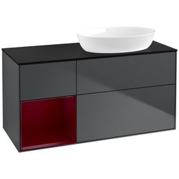 Villeroy & Boch Villeroy und Boch Finion Waschtischunterschrank FA42HBHG 120cm, Abdeckplatte black matt, Regale Peony matt lacquer, Midnight Blue Matt Lacquer