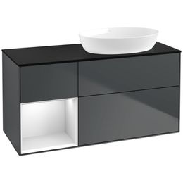 Villeroy & Boch Villeroy und Boch Finion Waschtischunterschrank FA42MTHG 120cm, Abdeckplatte black matt, Regale White matt lacquer, Midnight Blue Matt Lacquer