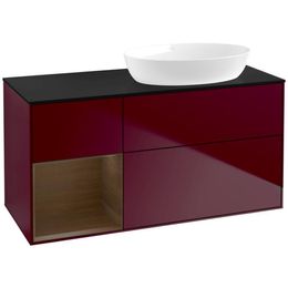 Villeroy & Boch Villeroy und Boch Finion Waschtischunterschrank FA42GNHB 120cm, Abdeckplatte black matt, Regale Walnut Veneer, Peony Matt