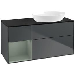 Villeroy & Boch Villeroy und Boch Finion Waschtischunterschrank FA42GMHG 120cm, Abdeckplatte black matt, Regale Olive matt lacquer, Midnight Blue Matt Lacquer