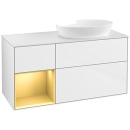 Villeroy & Boch Villeroy und Boch Finion Waschtischunterschrank FA41HFGF 120cm, Abdeckplatte white matt, Regale Gold matt lacquer, Glossy white lacquer