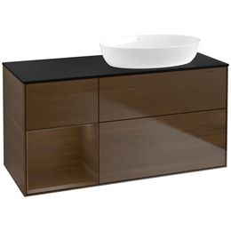 Villeroy & Boch Villeroy und Boch Finion Waschtischunterschrank FA42GNGN 120cm, Abdeckplatte black matt, Regale Walnut Veneer, Walnut veneer