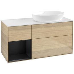Villeroy & Boch Villeroy und Boch Finion Waschtischunterschrank FA41PDPC 120cm, Abdeckplatte white matt, Regale Black matt lacquer, Oak Veneer