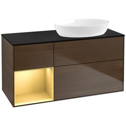 Villeroy & Boch Villeroy und Boch Finion Waschtischunterschrank FA42HFGN 120cm, Abdeckplatte black matt, Regale Gold matt lacquer, Walnut veneer