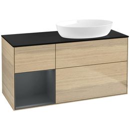 Villeroy & Boch Villeroy und Boch Finion Waschtischunterschrank FA42HGPC 120cm, Abdeckplatte black matt, Regale Midnight matt lacquer, Oak Veneer