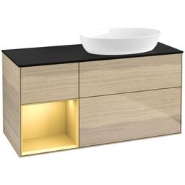 Villeroy & Boch Villeroy und Boch Finion Waschtischunterschrank FA42HFPC 120cm, Abdeckplatte black matt, Regale Gold matt lacquer, Oak Veneer