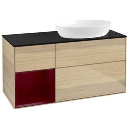 Villeroy & Boch Villeroy und Boch Finion Waschtischunterschrank GA42HBPC 120cm, Abdeckplatte black matt, Emotion, Regale Peony matt lacquer, Oak Veneer