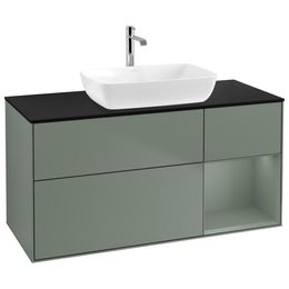 Villeroy & Boch Villeroy und Boch Finion Waschtischunterschrank G832GMGM 120cm, Abdeckplatte black matt, Emotion, Regale Olive matt lacquer, Olive Matt Lacquer