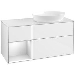 Villeroy & Boch Villeroy und Boch Finion Waschtischunterschrank FA41MTGF 120cm, Abdeckplatte white matt, Regale White matt lacquer, Glossy white lacquer