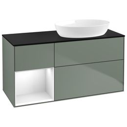 Villeroy & Boch Villeroy und Boch Finion Waschtischunterschrank GA42GFGM 120cm, Abdeckplatte black matt, Emotion, Regale Glossy white lacquer, Olive Matt Lacquer