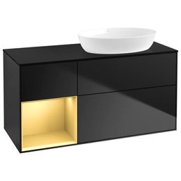 Villeroy & Boch Villeroy und Boch Finion Waschtischunterschrank GA42HFPD 120cm, Abdeckplatte black matt, Emotion, Regale Gold matt lacquer, Black matt lacquer