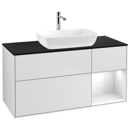 Villeroy & Boch Villeroy und Boch Finion Waschtischunterschrank G832GFMT 120cm, Abdeckplatte black matt, Emotion, Regale Glossy white lacquer, White matt lacquer
