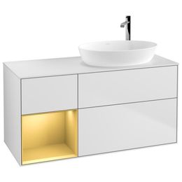 Villeroy & Boch Villeroy und Boch Finion Waschtischunterschrank G921HFMT 120cm, Abdeckplatte white matt, Emotion, Regale Gold matt lacquer, White matt lacquer