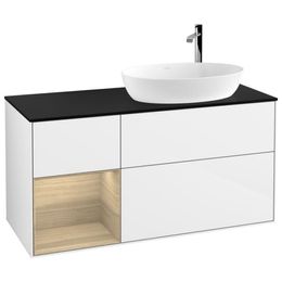 Villeroy & Boch Villeroy und Boch Finion Waschtischunterschrank G922PCGF 120cm, Abdeckplatte black matt, Emotion, Regale Oak Veneer, Glossy white lacquer