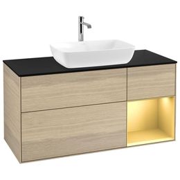 Villeroy & Boch Villeroy und Boch Finion Waschtischunterschrank G832HFPC 120cm, Abdeckplatte black matt, Emotion, Regale Gold matt lacquer, Oak Veneer