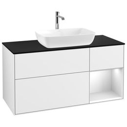 Villeroy & Boch Villeroy und Boch Finion Waschtischunterschrank G832MTGF 120cm, Abdeckplatte black matt, Emotion, Regale White matt lacquer, Glossy white lacquer
