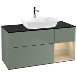 Villeroy & Boch Villeroy und Boch Finion Waschtischunterschrank G832PCGM 120cm, Abdeckplatte black matt, Emotion, Regale Oak Veneer, Olive Matt Lacquer