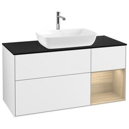 Villeroy & Boch Villeroy und Boch Finion Waschtischunterschrank G832PCGF 120cm, Abdeckplatte black matt, Emotion, Regale Oak Veneer, Glossy white lacquer