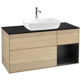 Villeroy & Boch Villeroy und Boch Finion Waschtischunterschrank G832PDPC 120cm, Abdeckplatte black matt, Emotion, Regale Black matt lacquer, Oak Veneer