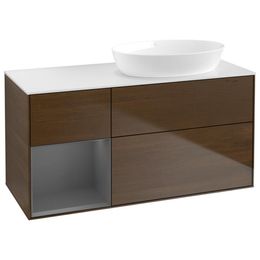 Villeroy & Boch Villeroy und Boch Finion Waschtischunterschrank GA41GKGN 120cm, Abdeckplatte white matt, Emotion, Regale Anthracite matt lacquer, Walnut veneer