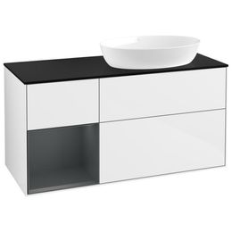 Villeroy & Boch Villeroy und Boch Finion Waschtischunterschrank GA42HGGF 120cm, Abdeckplatte black matt, Emotion, Regale Midnight matt lacquer, Glossy white lacquer