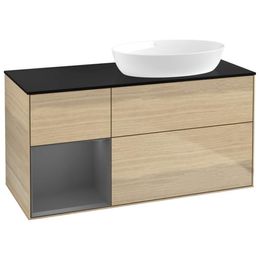 Villeroy & Boch Villeroy und Boch Finion Waschtischunterschrank GA42GKPC 120cm, Abdeckplatte black matt, Emotion, Regale Anthracite matt lacquer, Oak Veneer