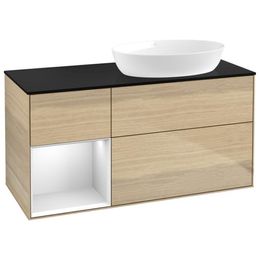 Villeroy & Boch Villeroy und Boch Finion Waschtischunterschrank GA42MTPC 120cm, Abdeckplatte black matt, Emotion, Regale White matt lacquer, Oak Veneer