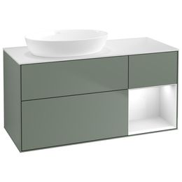 Villeroy & Boch Villeroy und Boch Finion Waschtischunterschrank GA51GFGM 120cm, Abdeckplatte white matt, Emotion, Regale Glossy white lacquer, Olive Matt Lacquer