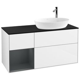 Villeroy & Boch Villeroy und Boch Finion Waschtischunterschrank G922HGGF 120cm, Abdeckplatte black matt, Emotion, Regale Midnight matt lacquer, Glossy white lacquer