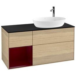 Villeroy & Boch Villeroy und Boch Finion Waschtischunterschrank G922HBPC 120cm, Abdeckplatte black matt, Emotion, Regale Peony matt lacquer, Oak Veneer