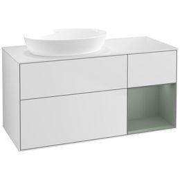 Villeroy & Boch Villeroy und Boch Finion Waschtischunterschrank FA51GMMT 120cm, Abdeckplatte white matt, Regale Olive matt lacquer, White matt lacquer