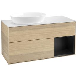 Villeroy & Boch Villeroy und Boch Finion Waschtischunterschrank GA51PDPC 120cm, Abdeckplatte white matt, Emotion, Regale Black matt lacquer, Oak Veneer