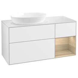 Villeroy & Boch Villeroy und Boch Finion Waschtischunterschrank GA51PCGF 120cm, Abdeckplatte white matt, Emotion, Regale Oak Veneer, Glossy white lacquer