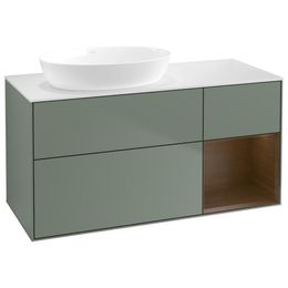 Villeroy & Boch Villeroy und Boch Finion Waschtischunterschrank GA51GNGM 120cm, Abdeckplatte white matt, Emotion, Regale Walnut Veneer, Olive Matt Lacquer