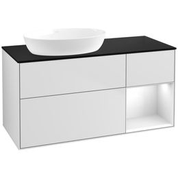 Villeroy & Boch Villeroy und Boch Finion Waschtischunterschrank FA52GFMT 120cm, Abdeckplatte black matt, Regale Glossy white lacquer, White matt lacquer