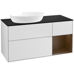 Villeroy & Boch Villeroy und Boch Finion Waschtischunterschrank FA52GNMT 120cm, Abdeckplatte black matt, Regale Walnut Veneer, White matt lacquer