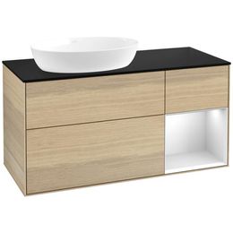 Villeroy & Boch Villeroy und Boch Finion Waschtischunterschrank FA52MTPC 120cm, Abdeckplatte black matt, Regale White matt lacquer, Oak Veneer