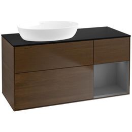 Villeroy & Boch Villeroy und Boch Finion Waschtischunterschrank FA52GKGN 120cm, Abdeckplatte black matt, Regale Anthracite matt lacquer, Walnut veneer