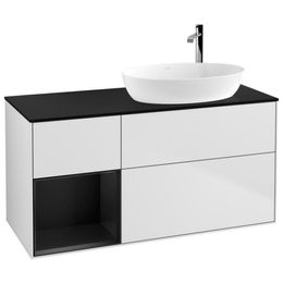 Villeroy & Boch Villeroy und Boch Finion Waschtischunterschrank G922PDMT 120cm, Abdeckplatte black matt, Emotion, Regale Black matt lacquer, White matt lacquer