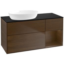 Villeroy & Boch Villeroy und Boch Finion Waschtischunterschrank FA52GNGN 120cm, Abdeckplatte black matt, Regale Walnut Veneer, Walnut veneer