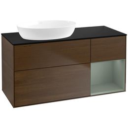 Villeroy & Boch Villeroy und Boch Finion Waschtischunterschrank FA52GMGN 120cm, Abdeckplatte black matt, Regale Olive matt lacquer, Walnut veneer