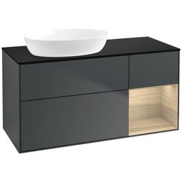 Villeroy & Boch Villeroy und Boch Finion Waschtischunterschrank FA52PCHG 120cm, Abdeckplatte black matt, Regale Oak Veneer, Midnight Blue Matt Lacquer